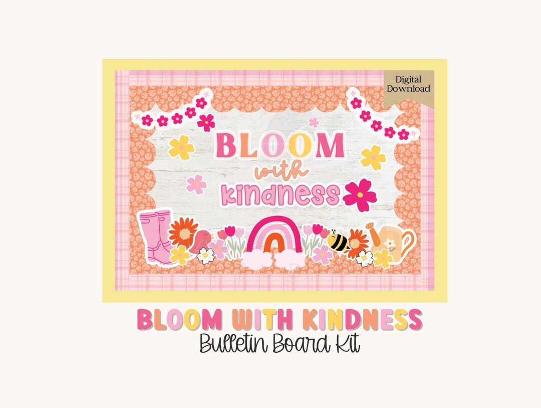 Retro Spring Bulletin Board Kit, Bloom Kindness, Pastel Spring Theme ...