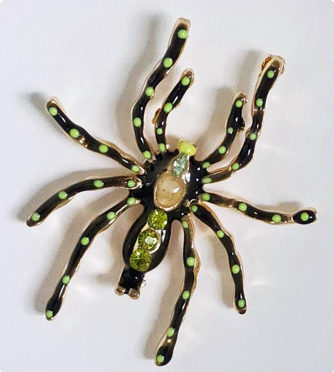 Green and Black Jeweled HALLOWEEN SPIDER - Handcrafted Needle Minder - Etsy