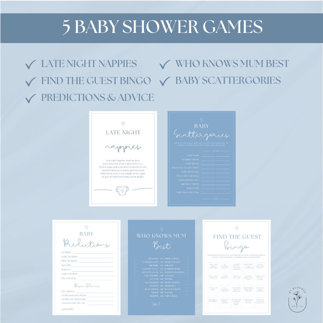 Blue Baby Shower Games Bundle Fun Printable Baby Shower Game ...