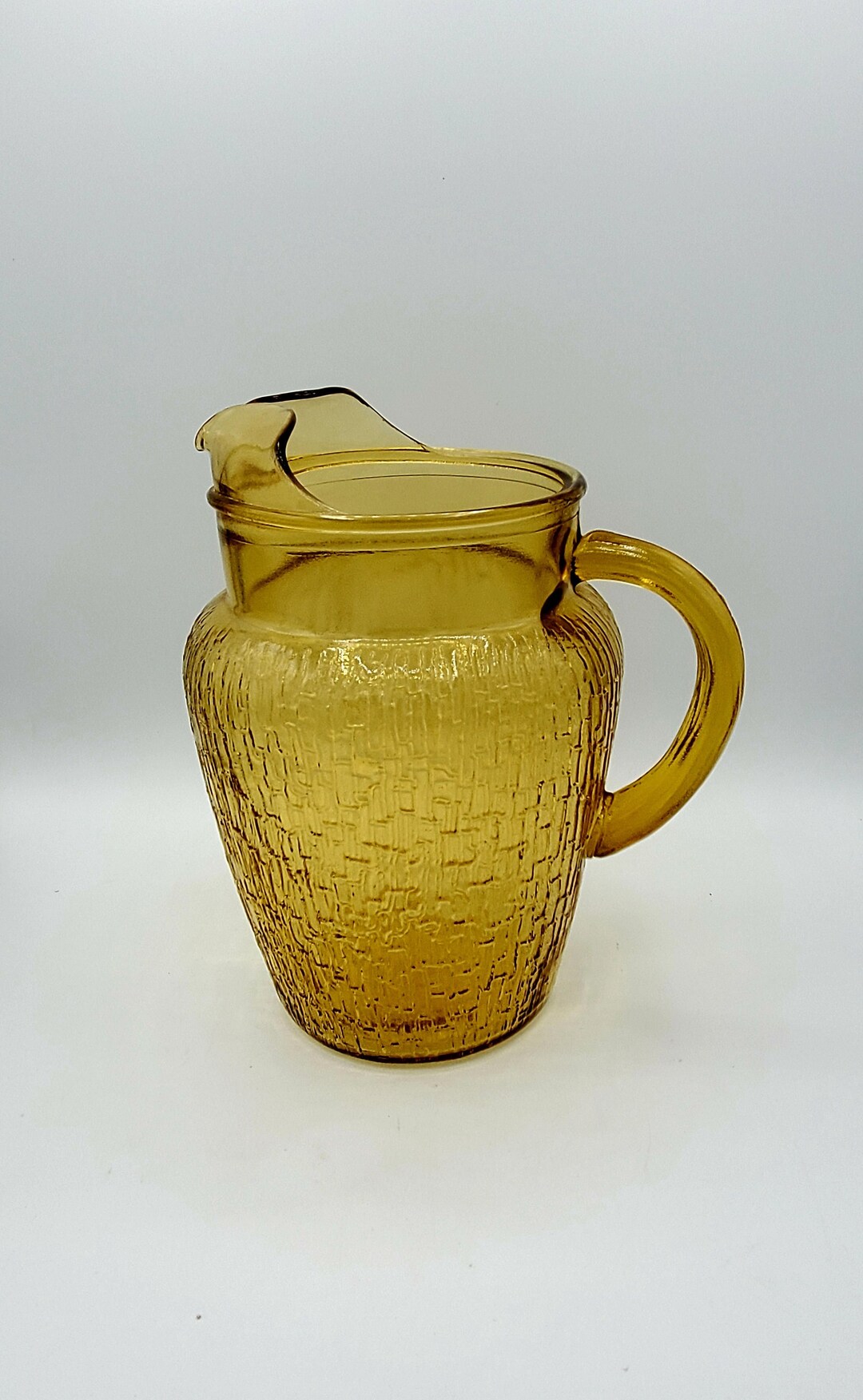 Retro 1970s Anchor Hocking Honey Gold Amber Colored Pitcher & Leaf ...