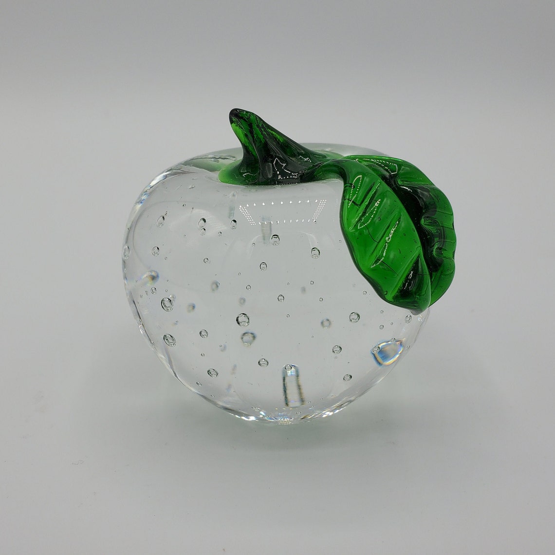 Art Glass Apple Paperweight with Green Leaf & Stem and | Etsy