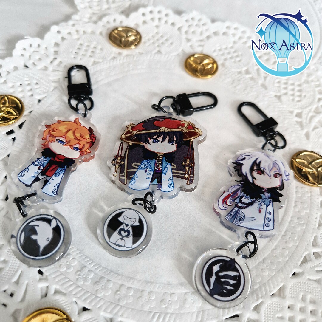 Genshin Impact Fatui Character Linked Keychains Scaramouche Arlecchino ...