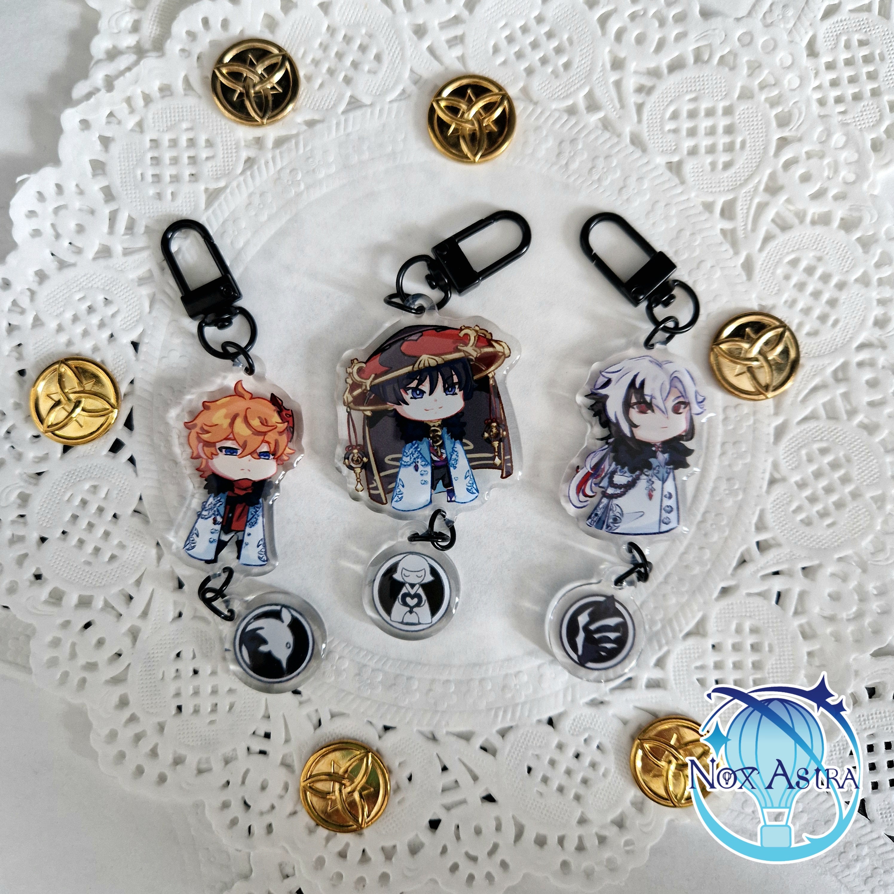 Genshin Impact Fatui Character Linked Keychains Scaramouche Arlecchino ...