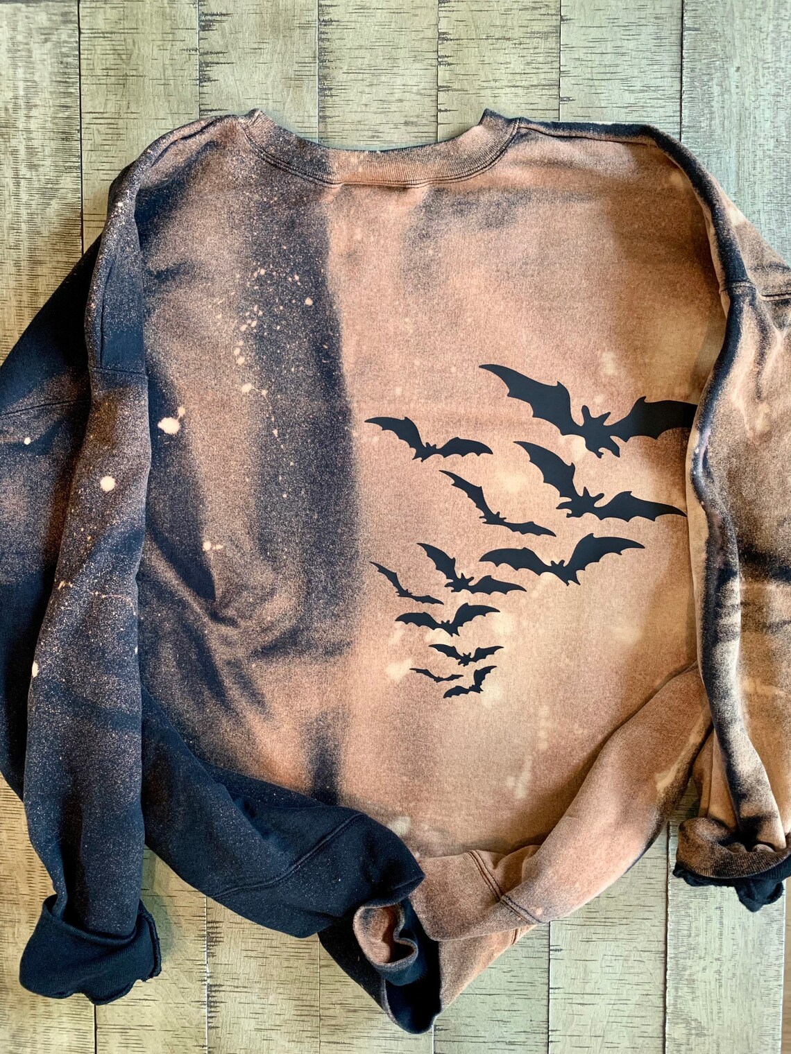 Spooky Season Bats 90% Cotton Crewneck Acid Wash Split Bleach - Etsy
