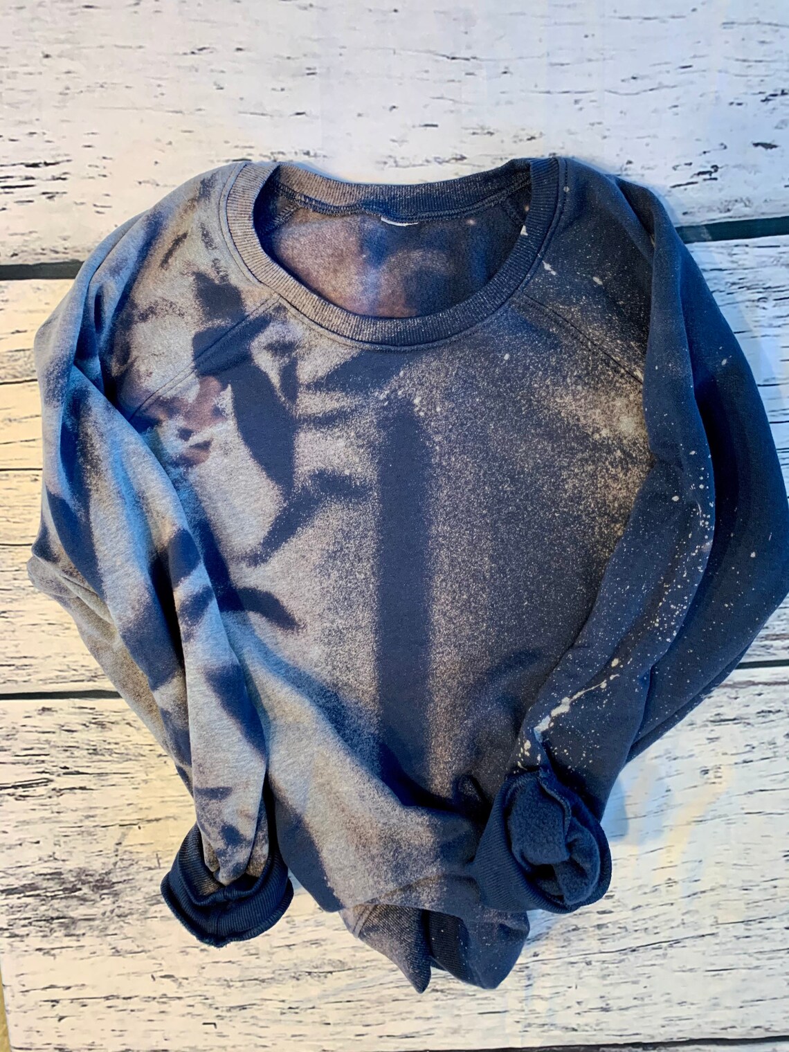 Split Bleach Acid Wash Ultra Soft Navy Blue Crewneck Acid | Etsy