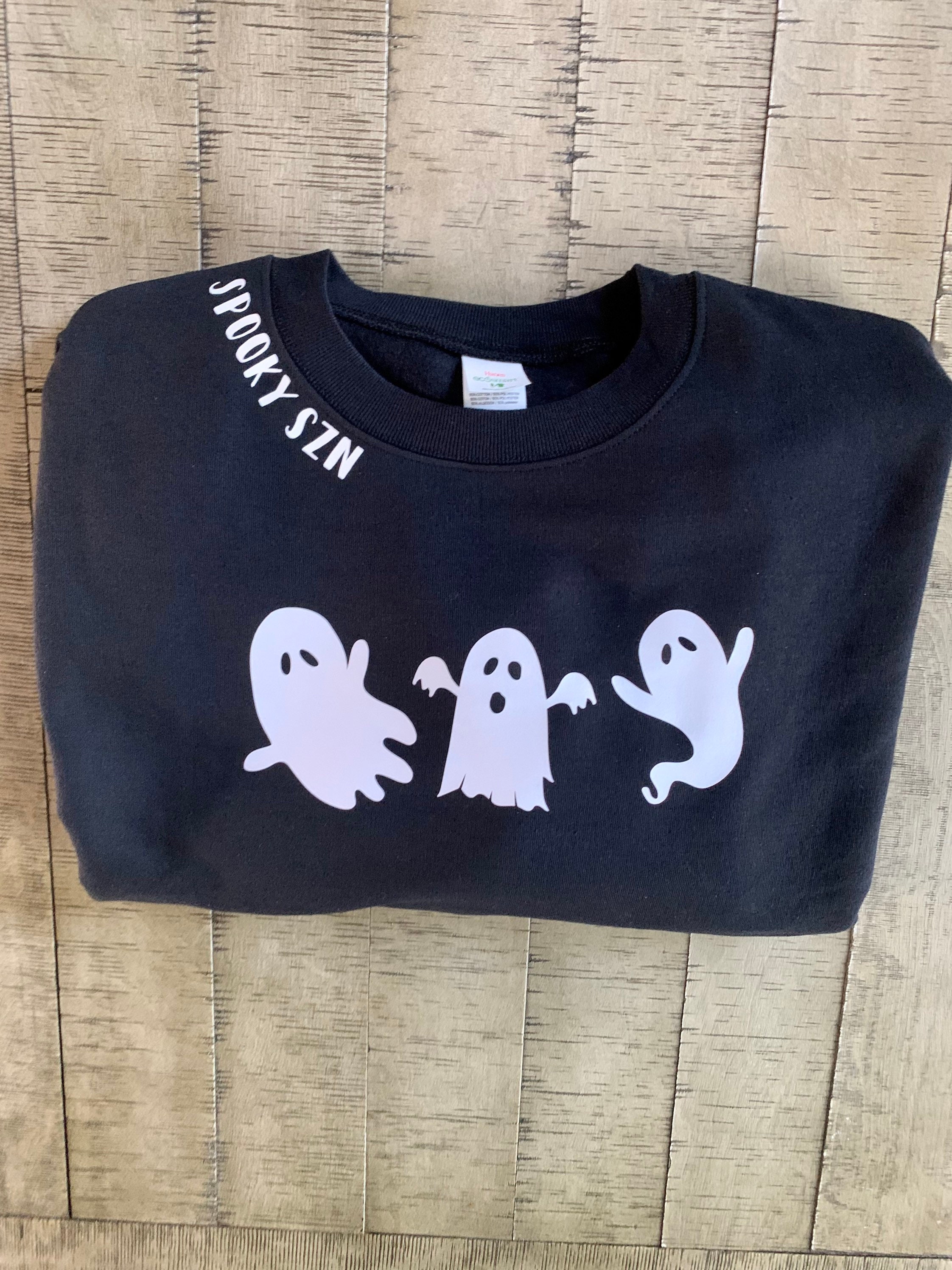 Ghost Spooky Szn Crewneck; Black Halloween Sweatshirt; Black Ghost Crew ...