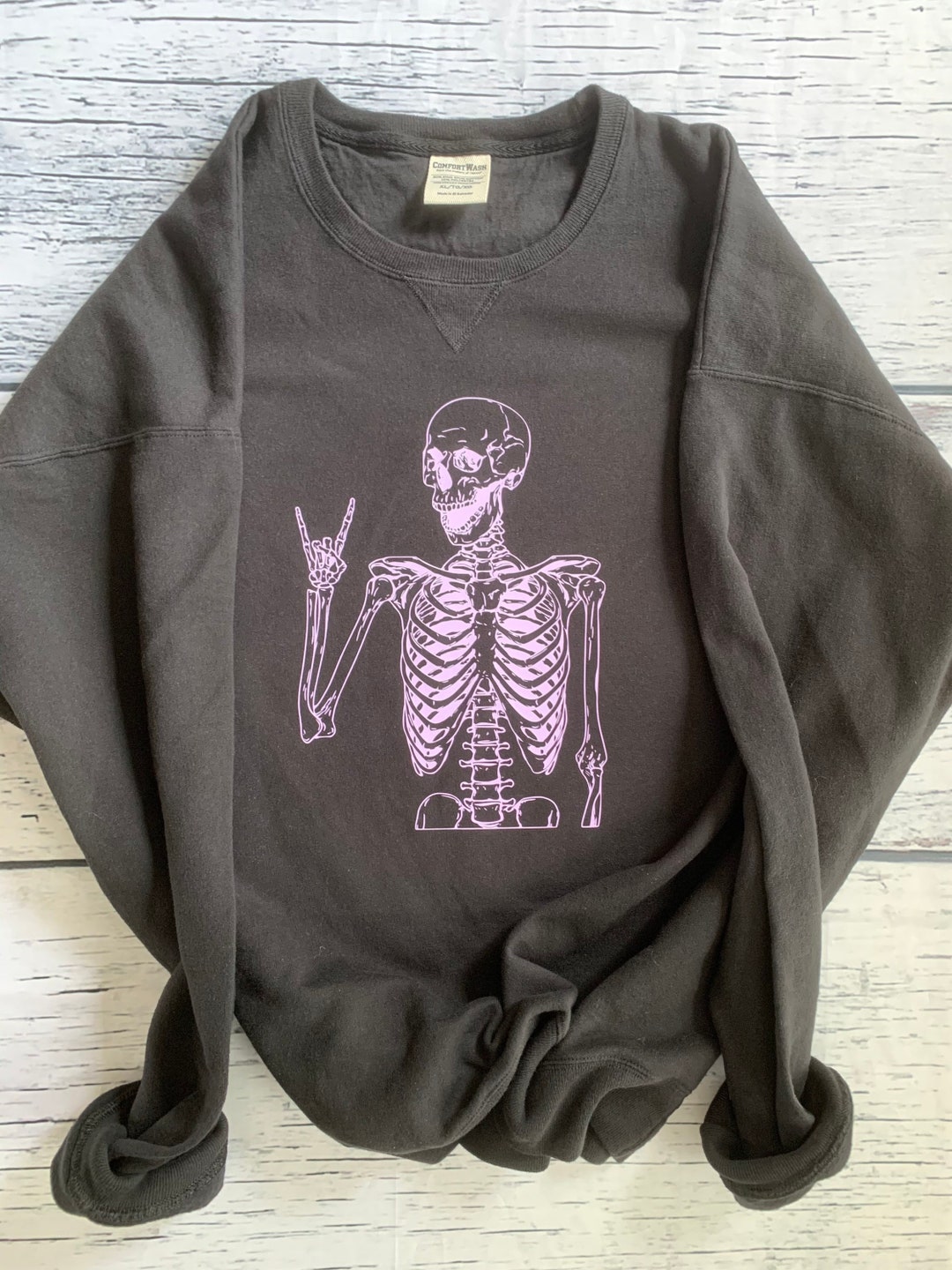 Comfort Wash Hang Loose Rock on Skeleton Crewneck Ultra Soft Lived in ...