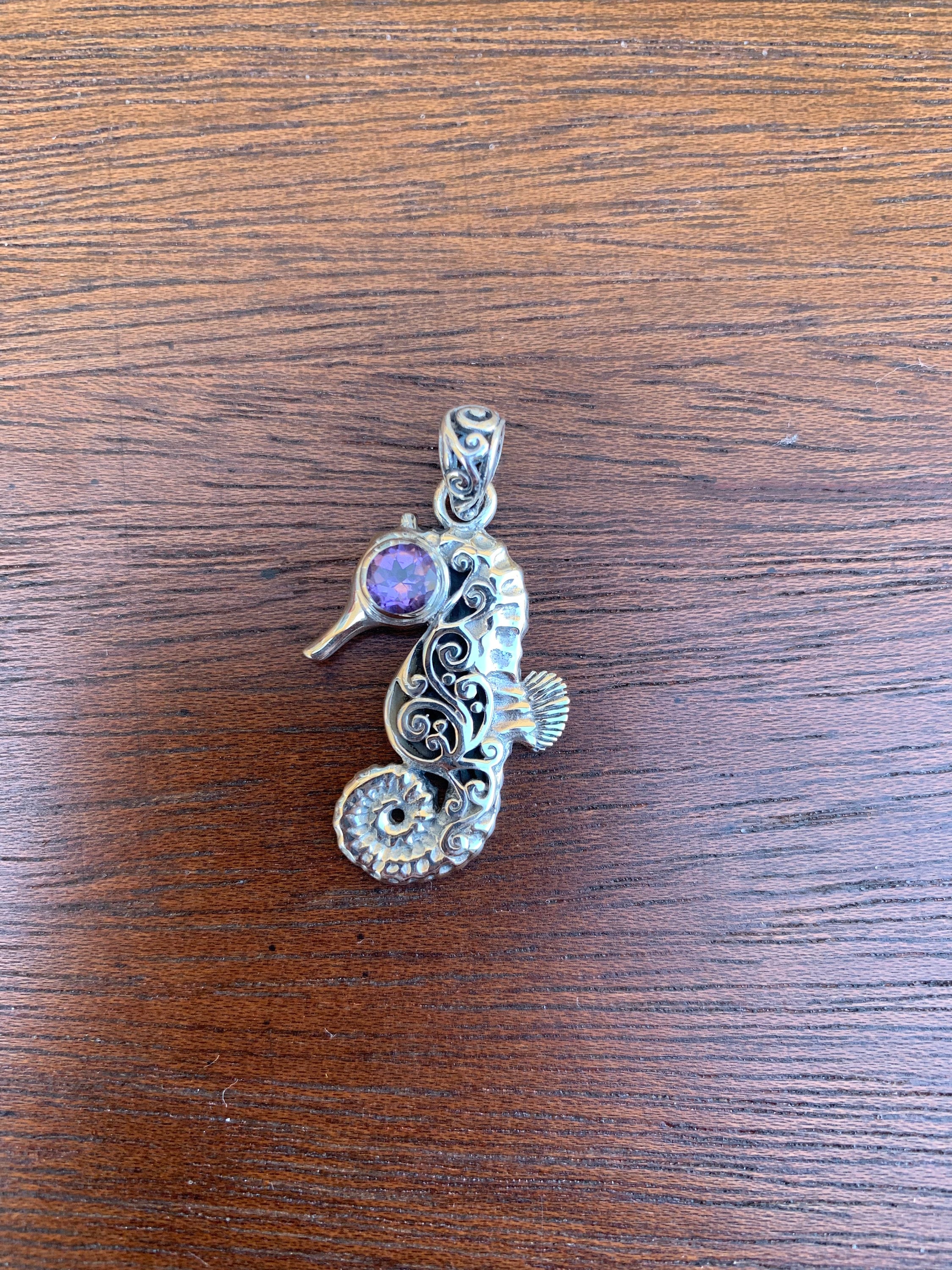 925 Silver Seahorse Pendant With Natural Stone - Etsy UK