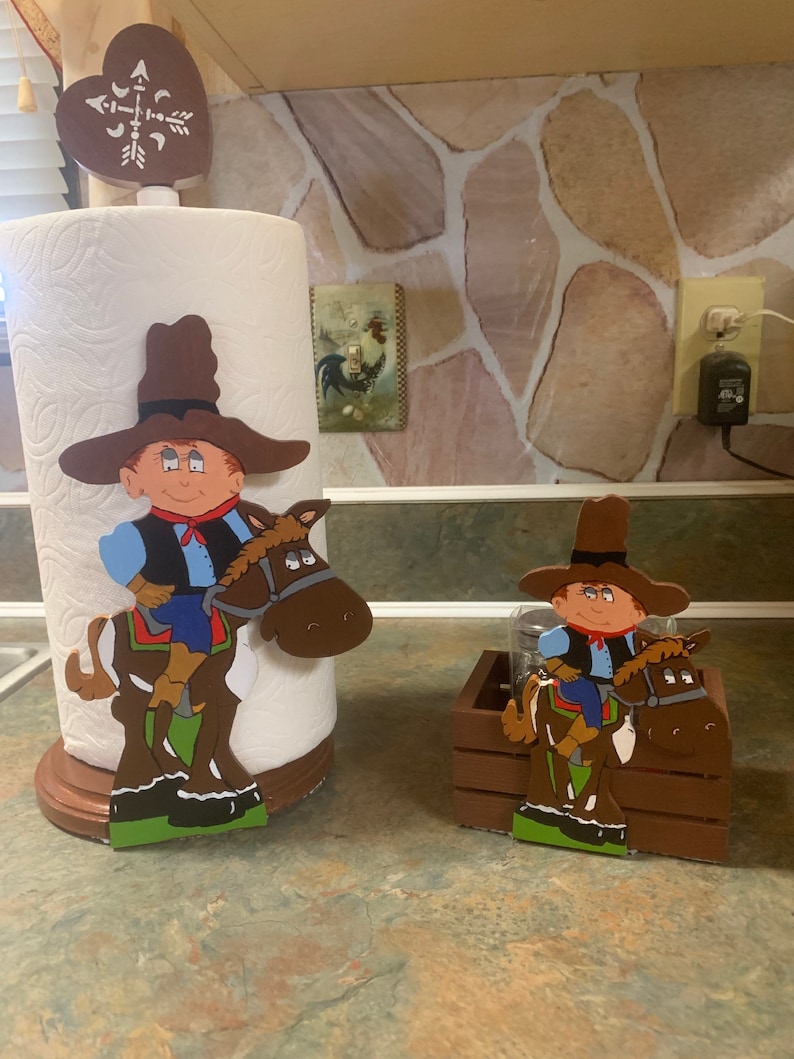 Happy Trails Cowboy Coffee Cup Holder / Paper Towel Holder Plus Cowboy ...