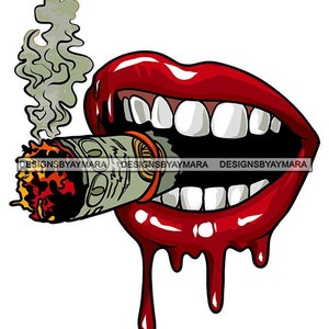 Red Lips Mouth Smoking Cigar Hundred Dollar Bill Smoke Dripping White ...