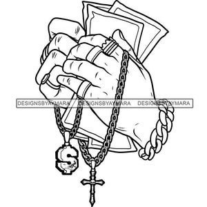 Praying Hands Rosary Beads Cross Dollar Sign Cash Coloring Image for ...