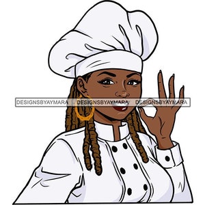 Black Woman Chef Bon Appetit Dread Locs Gold Hoops Restaurant Uniform ...