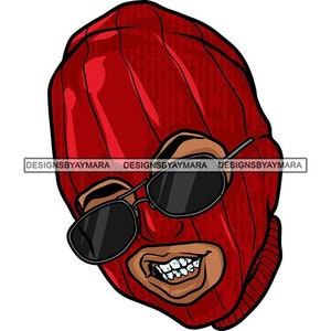 Red Ski Mask Covered Face Black Man Dark Sunglasses Mouth Eyes Head ...