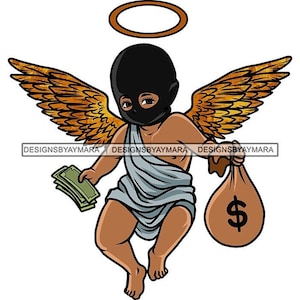 Child Angel Gold Feather Wings Gold Halo Bank Bag Dollar Sign Cash ...