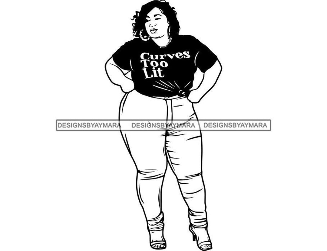 Curves Too Lit Plus Size Thick Black Woman Jeans Heels Hands Hips Hoop ...