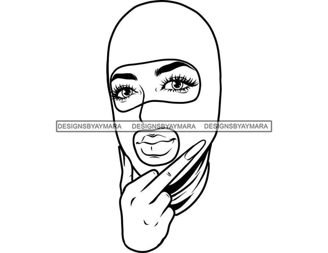 Woman Female Ski Mask Hood Middle Finger Arched Brow Lips Transparent ...