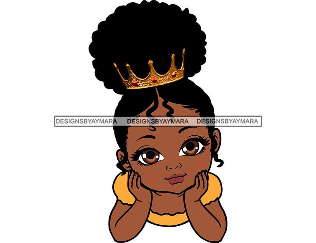 Little Girl Princess Black Gold Crown Hands Cheeks Big Brown Eyes Afro ...