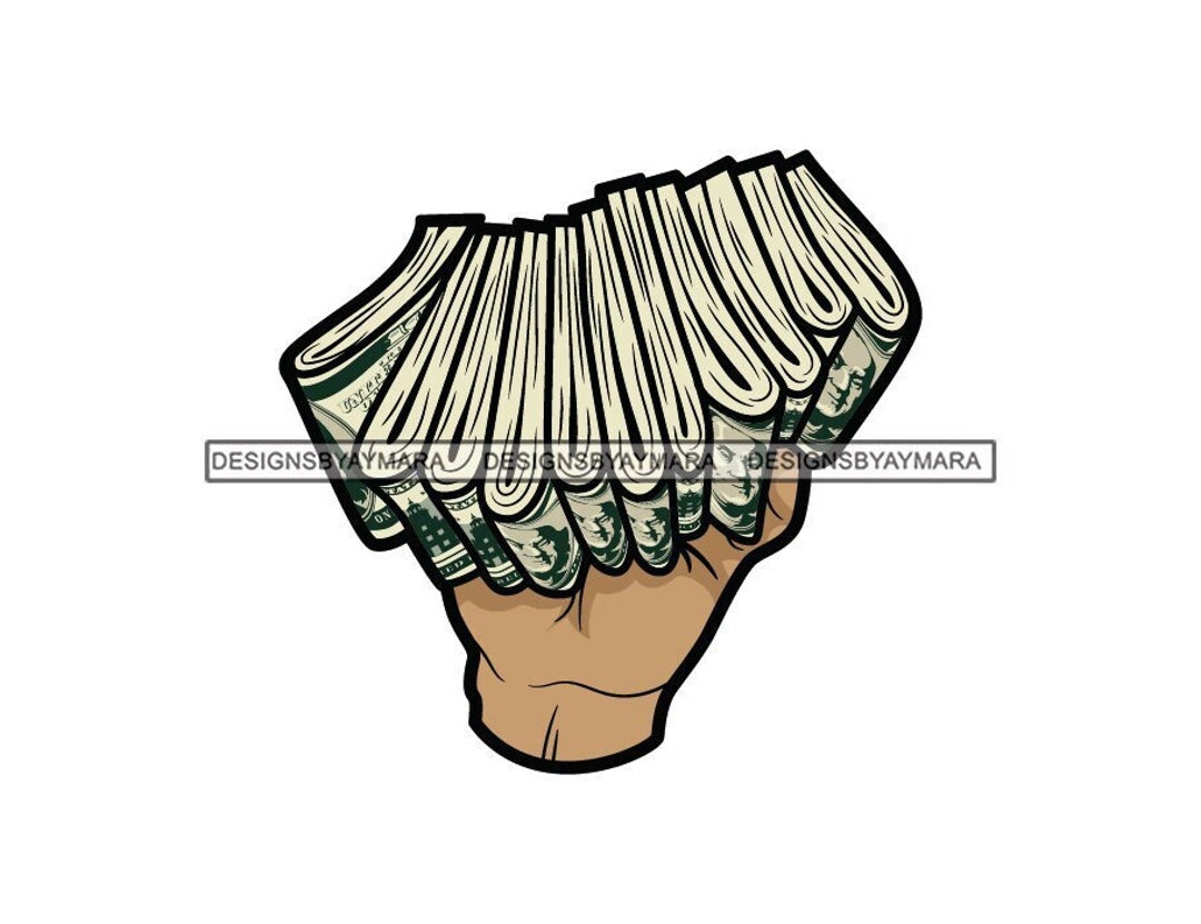 One Brown Hand Holding A Wad of Cash Money Green Dollar Bills Hustling ...