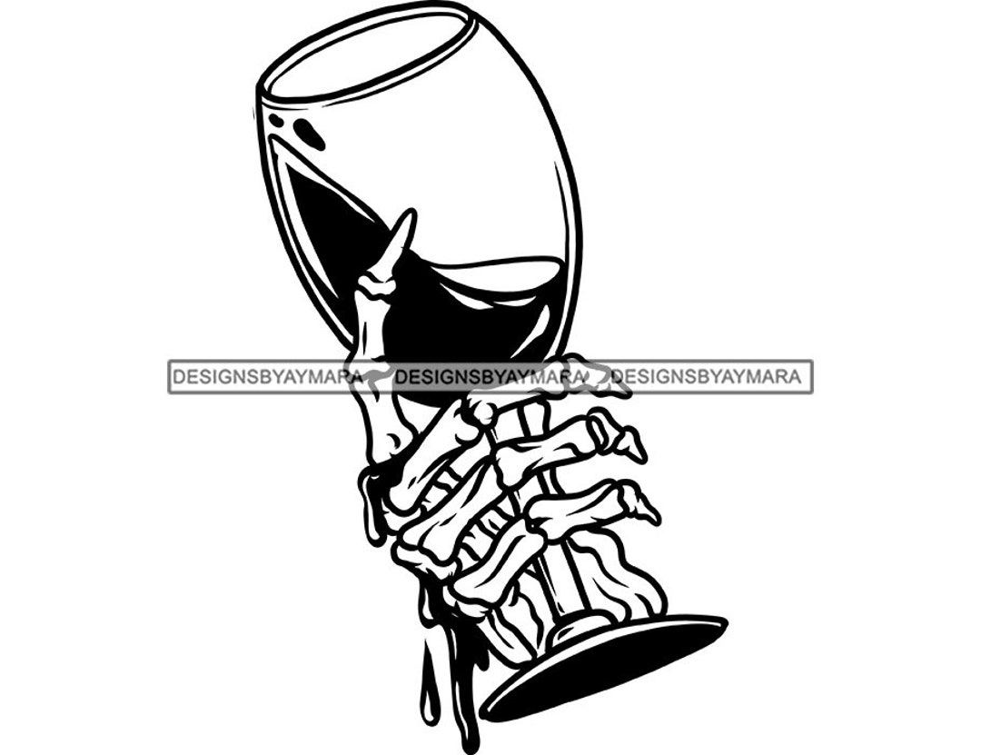 Glass Wine Cheers Tipped Skeleton Hand Dripping Spilled Splatter Image ...