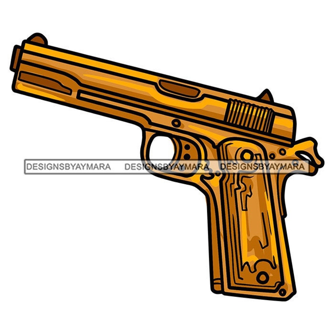Gold Hand Gun Barrel Weapons Pistol Firearms Bullets Artillery ...