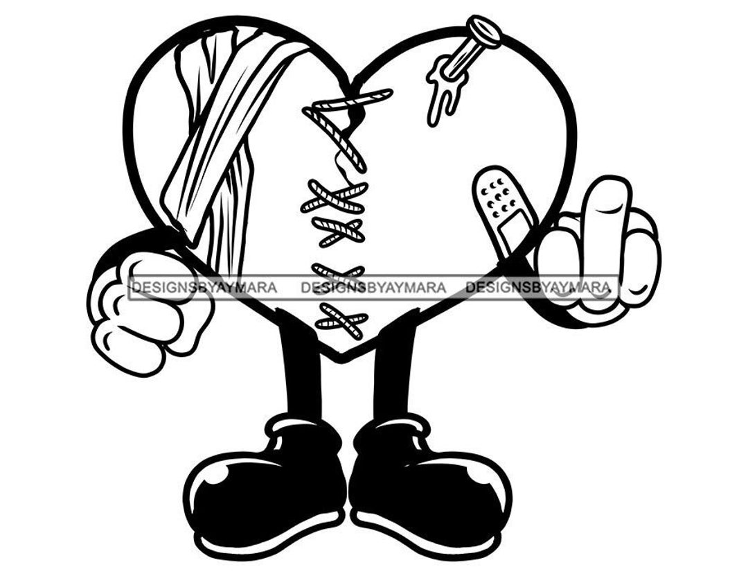 Broken Heart Character Laces Middle Finger Band Aid Wrapping Sneakers ...