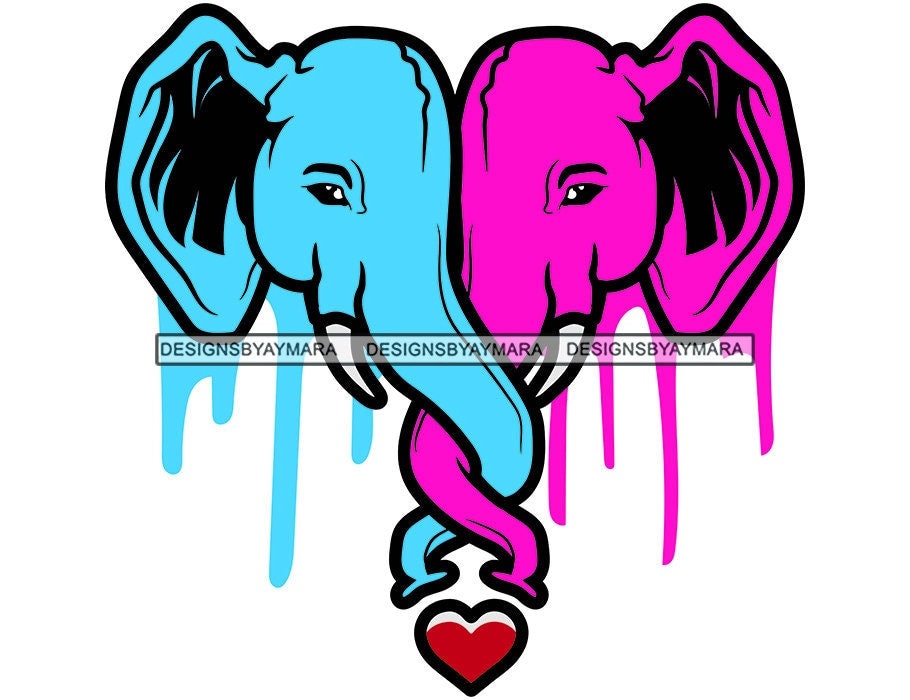 Elephants Making A Heart With Trunks Drawing