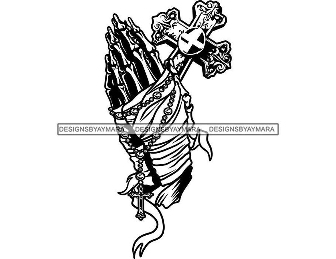 Bound Skeleton Hands Bones Cross Rosary Chain Rags Tape Cloth - Etsy