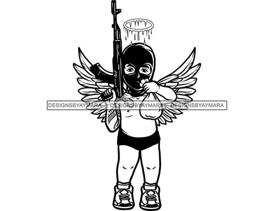 Gangster Toddler Angel Baby Boy Wearing Ski Mask Carrying Riffle Money ...