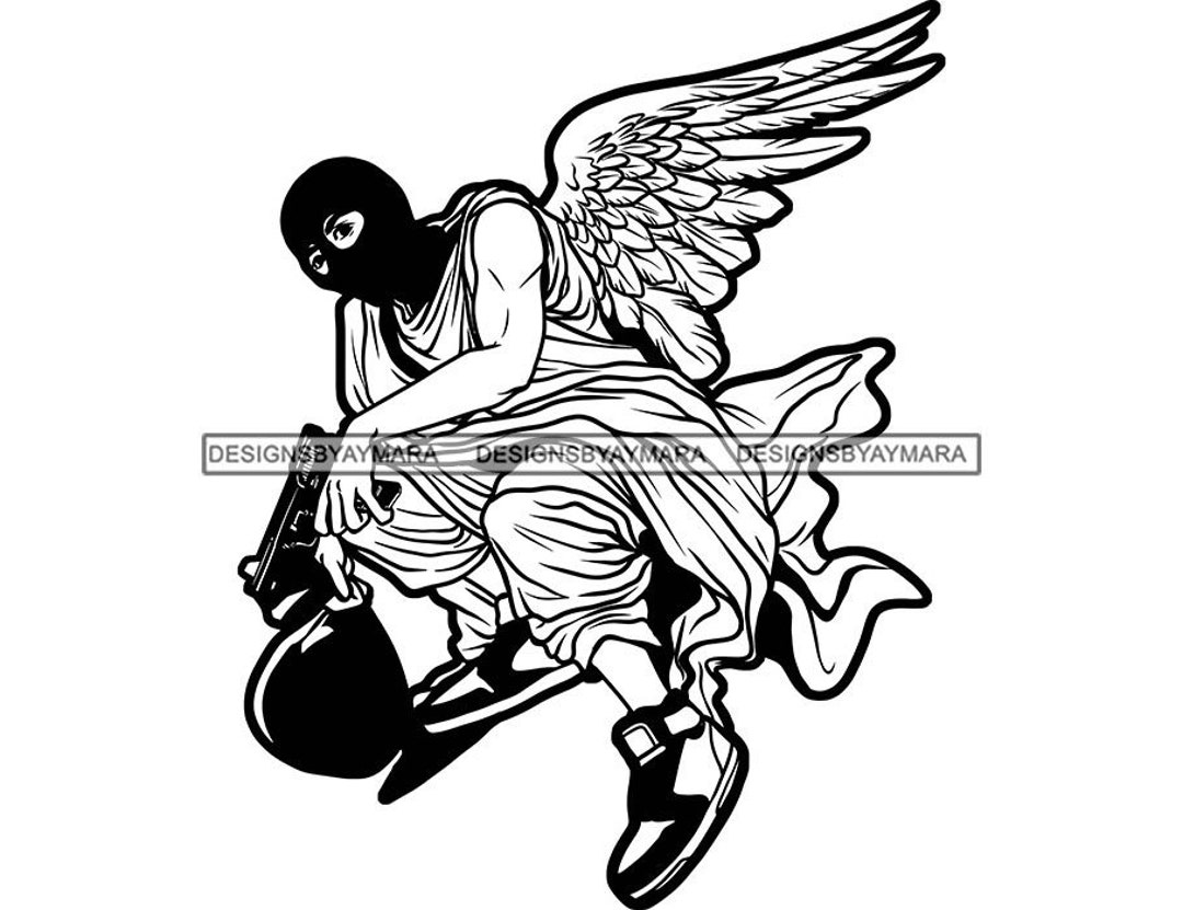 Gangster Angel Man With Ski Mask Statue Wings Money Bag Handgun Weapon ...