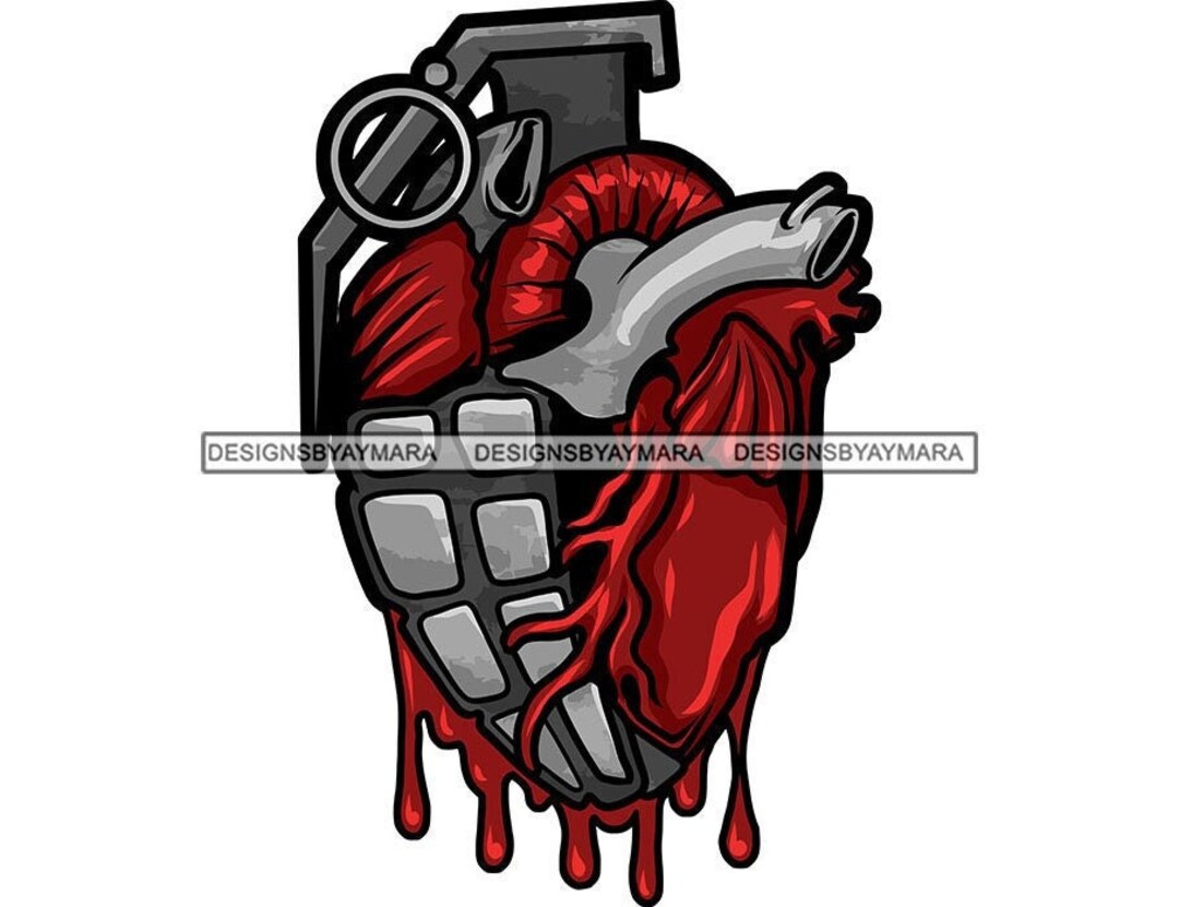 Gray Grenade Human Red Heart Dripping Red Blood Weapon - Etsy