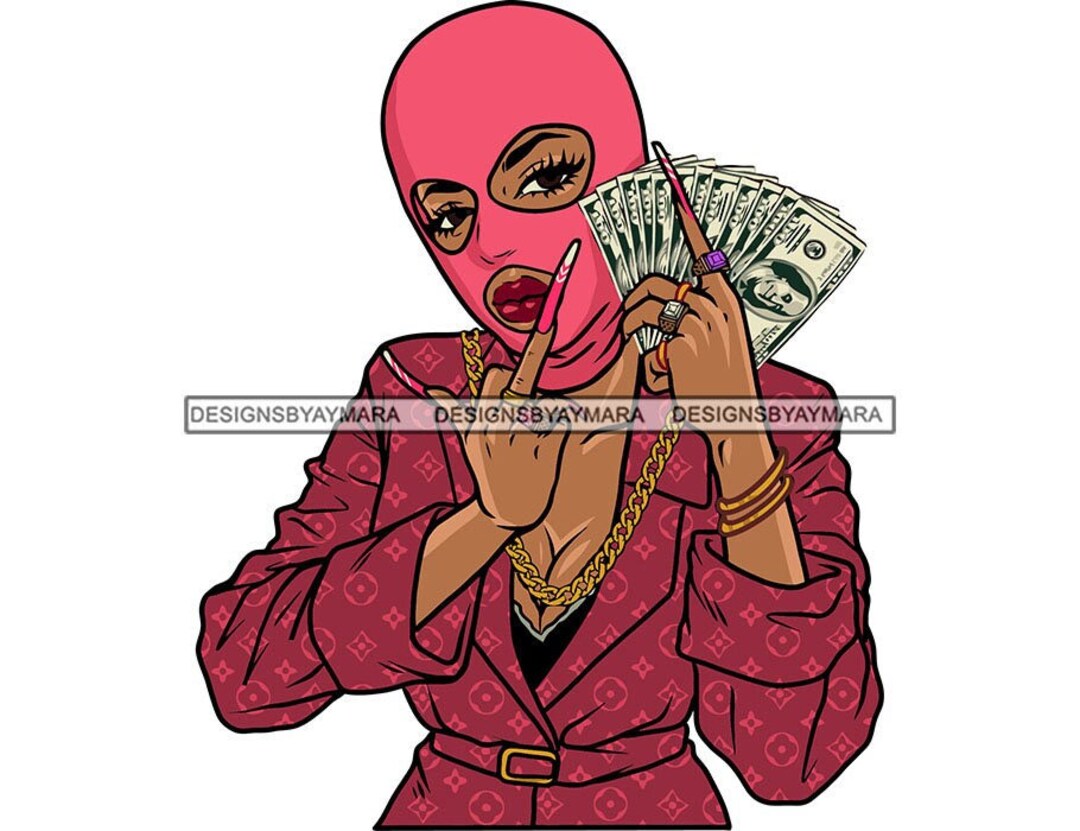 Black Woman Pink Hood Money Dollars Middle Finger Pink Designer Jacket ...