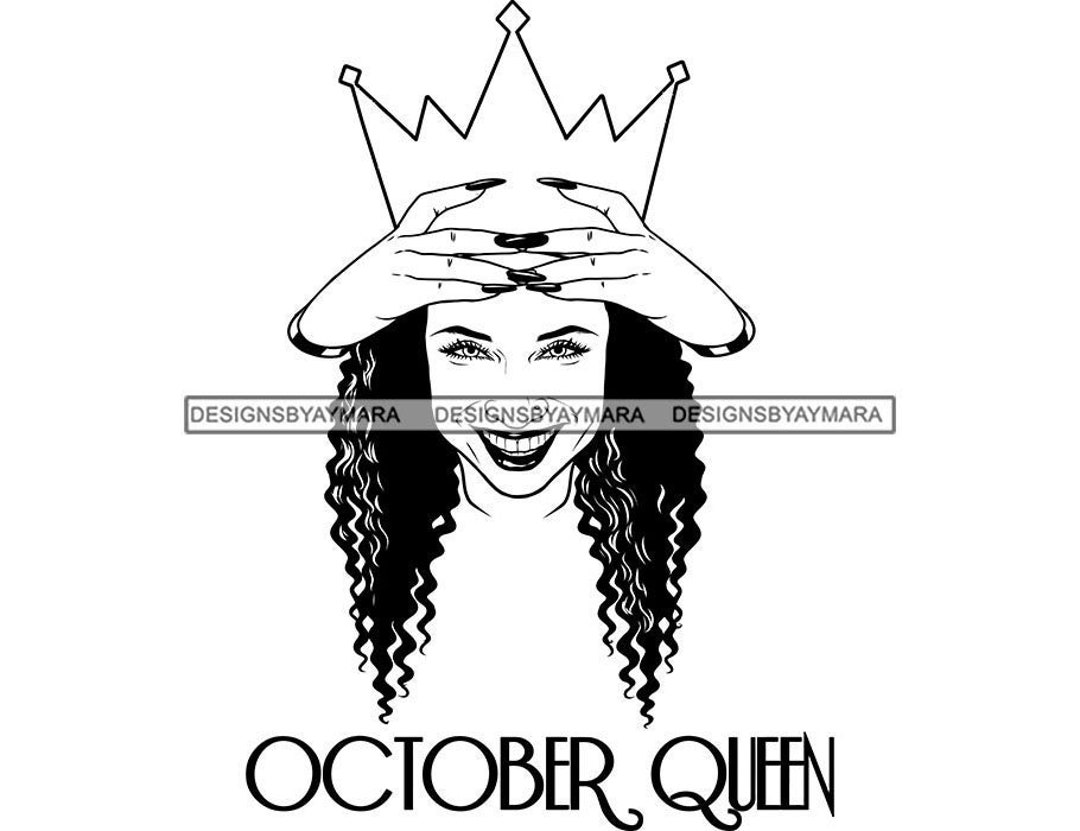 October Queen Crown Hands Wavy Hair Bright Eyes Smiling Female Laugh ...