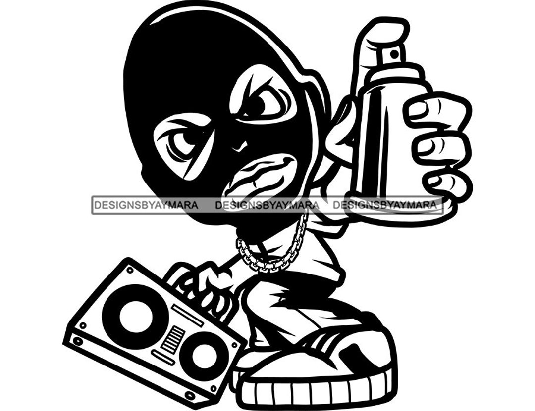 Gangster Boom Box Radio Spray Paint Can Graffiti Sneakers Chain Mask ...