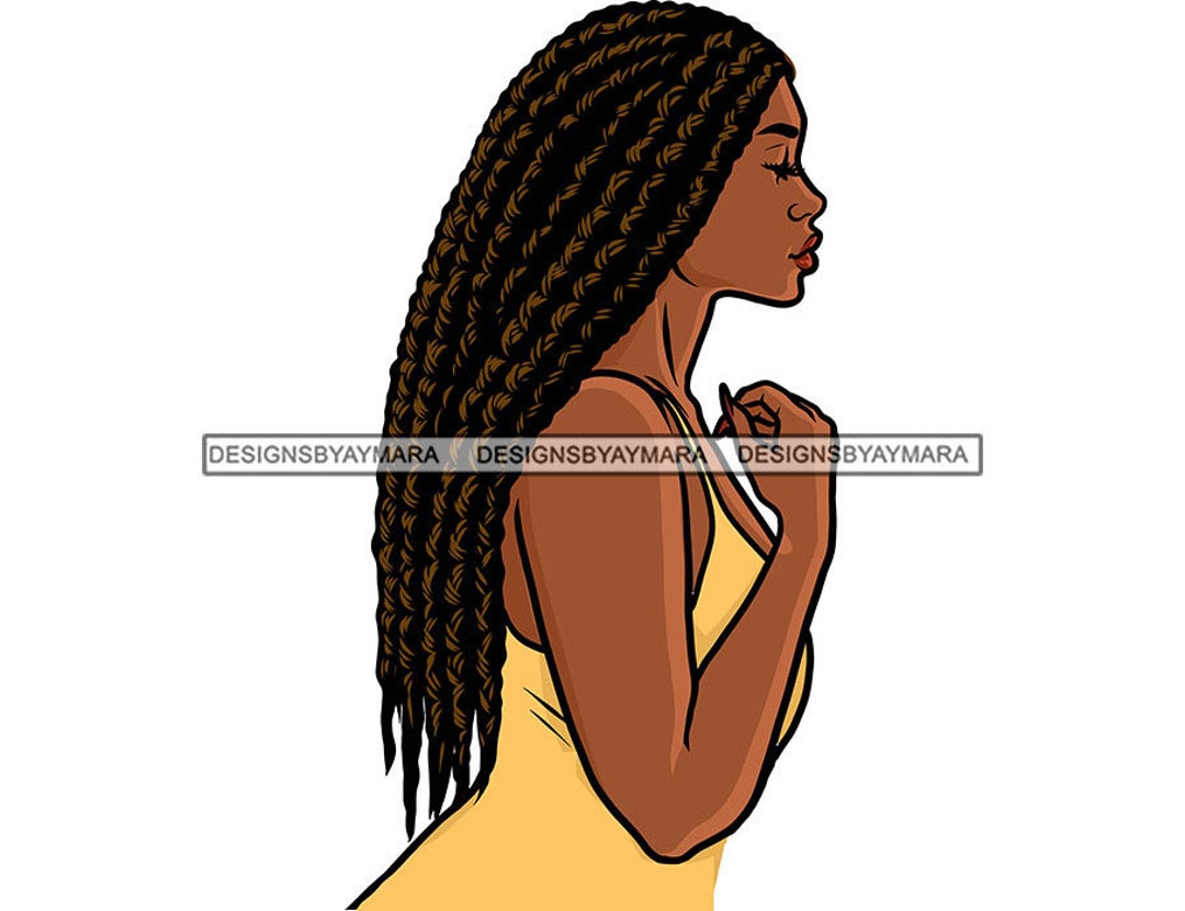 Beautiful Melanin Woman Long Locs Hairstyle Yellow Body Suit Curvy Plus ...