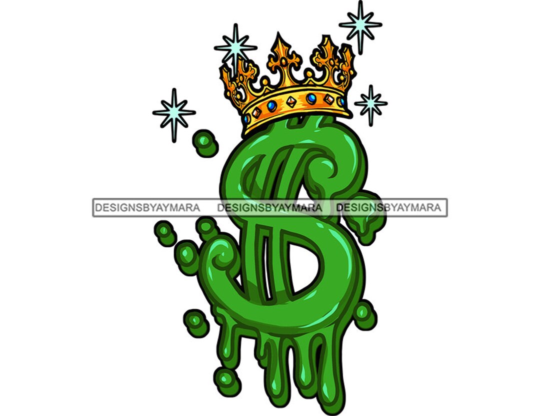 Green Female Dollar Sign Character Cartoon Queen Gold Crown Sparkle ...