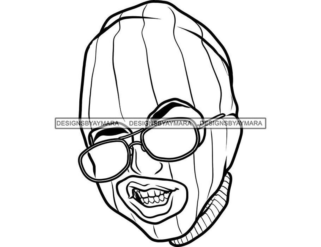 Ski Mask Covered Face Eyeglasses Mouth Eyes Head Only Grill Teeth Black ...