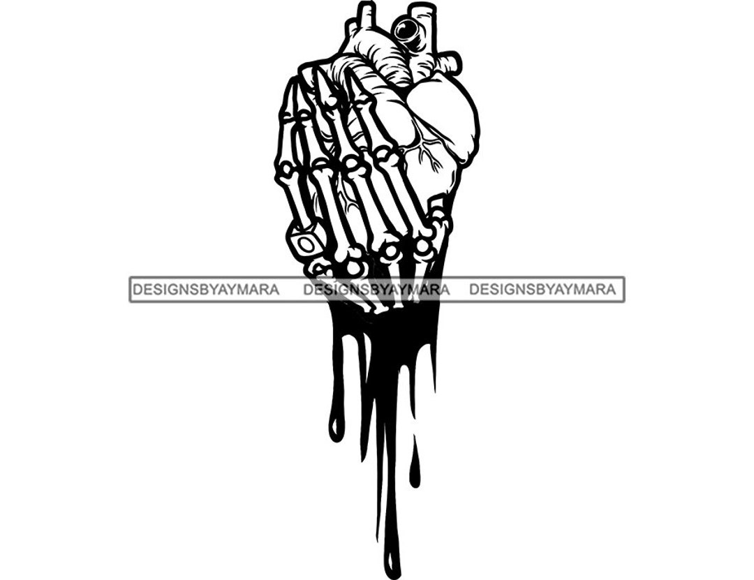 Bloody Heart Dripping Human Skeleton Bones Horror Death Gruesome Dead ...