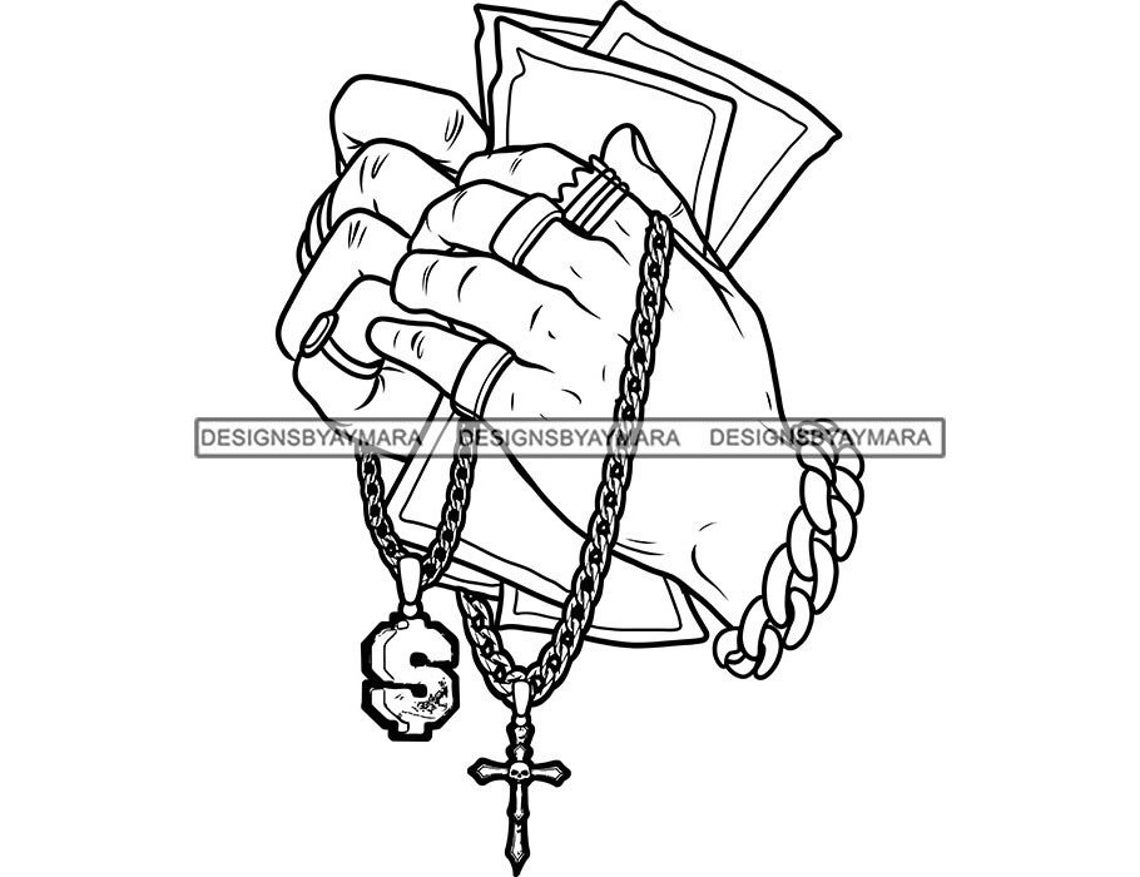 Praying Hands Rosary Beads Cross Dollar Sign Cash Coloring Image for ...
