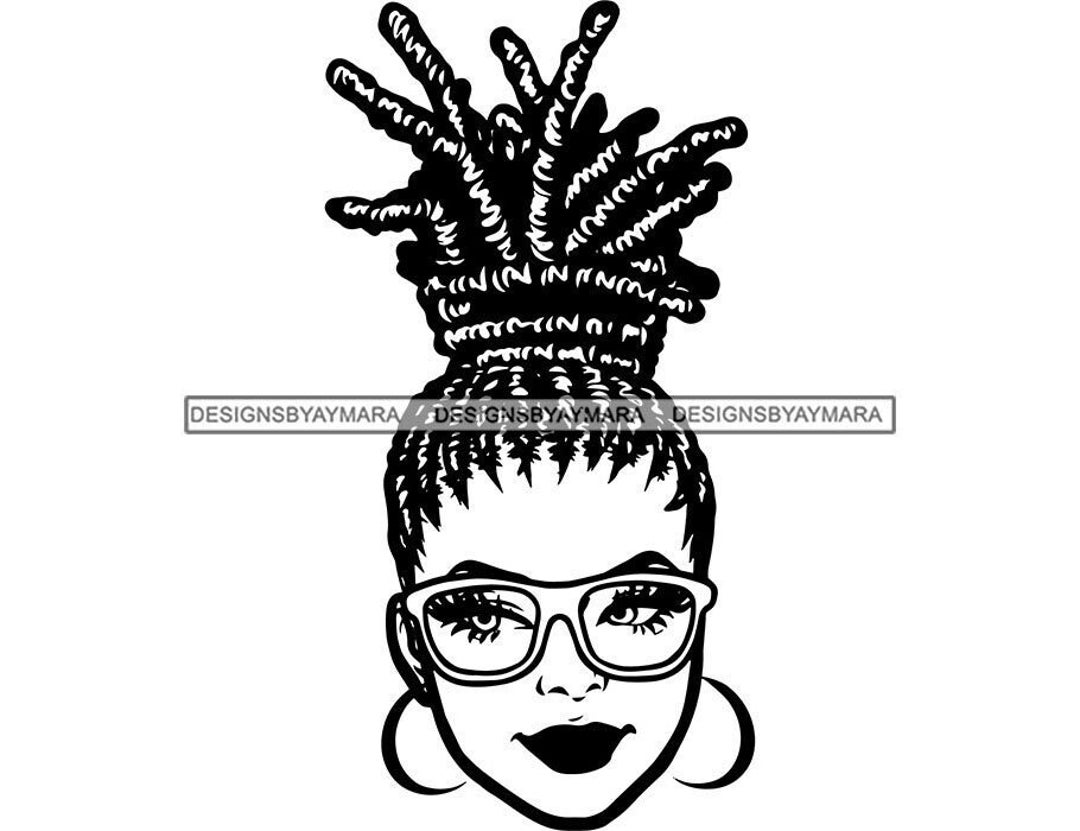 Woman Dread Locs Updo Eyeglasses Hoop Earrings Head Only Smile Female ...
