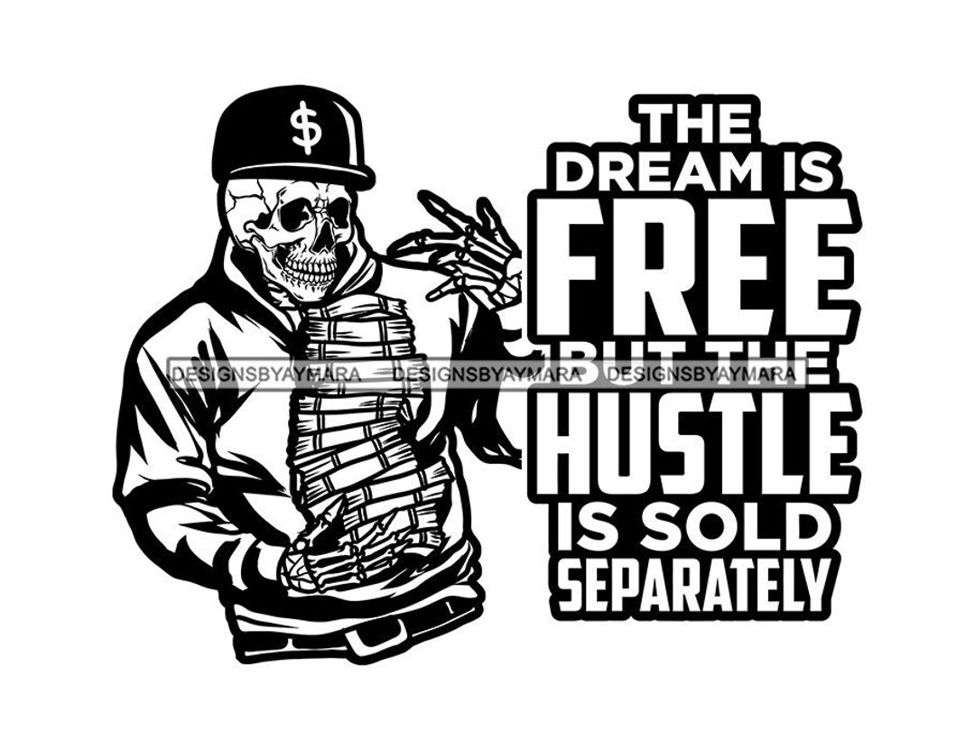 The Hustle is Free Male Skull Money Stack Baseball Hat Skeleton Death ...