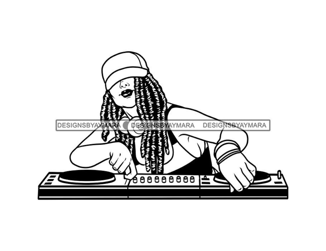 Woman Female Dreads Locs Dj Tank Top Spinning Record Turntable Baseball ...