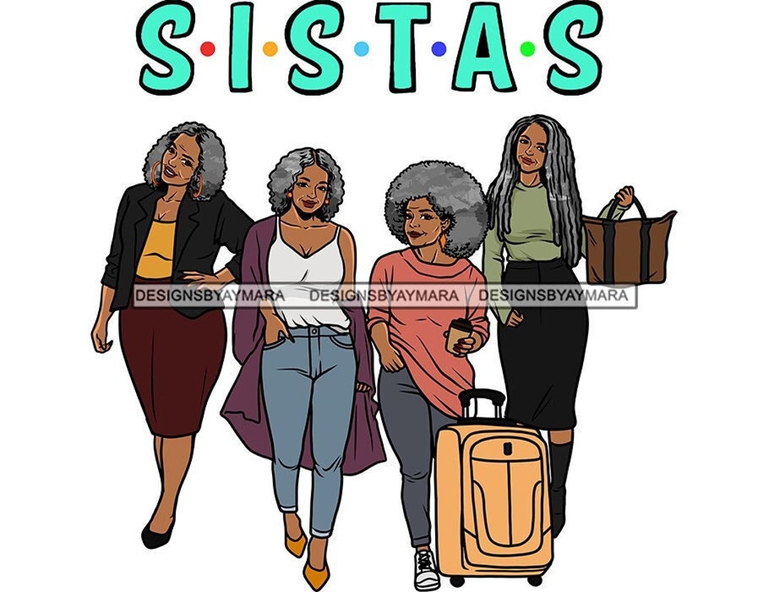 Sistas Four Black Gray Haired Women Brown Tote Bag Heels Luggage Bue ...