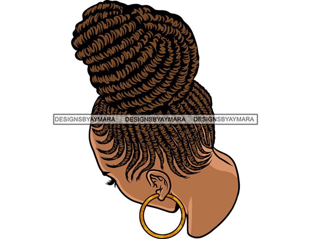 Melanin Woman Braids Updo Bun Gold Hoop Earring Hair Salon Beauty ...