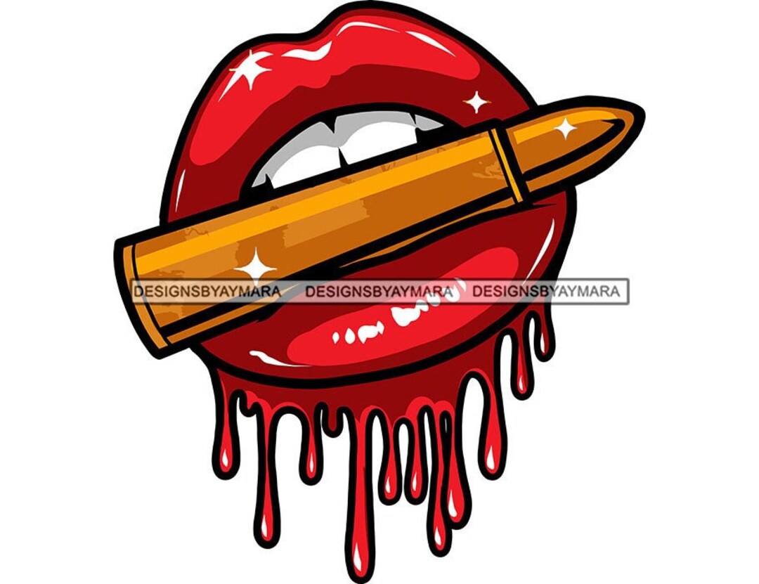Red Lips Female Woman Dripping White Teeth Gold Bullet Mouth Face ...