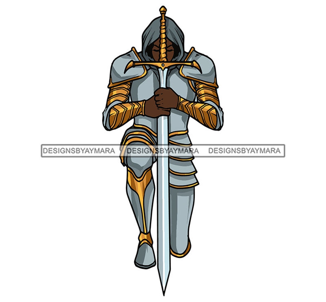 African Man Warrior Silver in Silver Body Armor Sharp Sword Suit Gold ...
