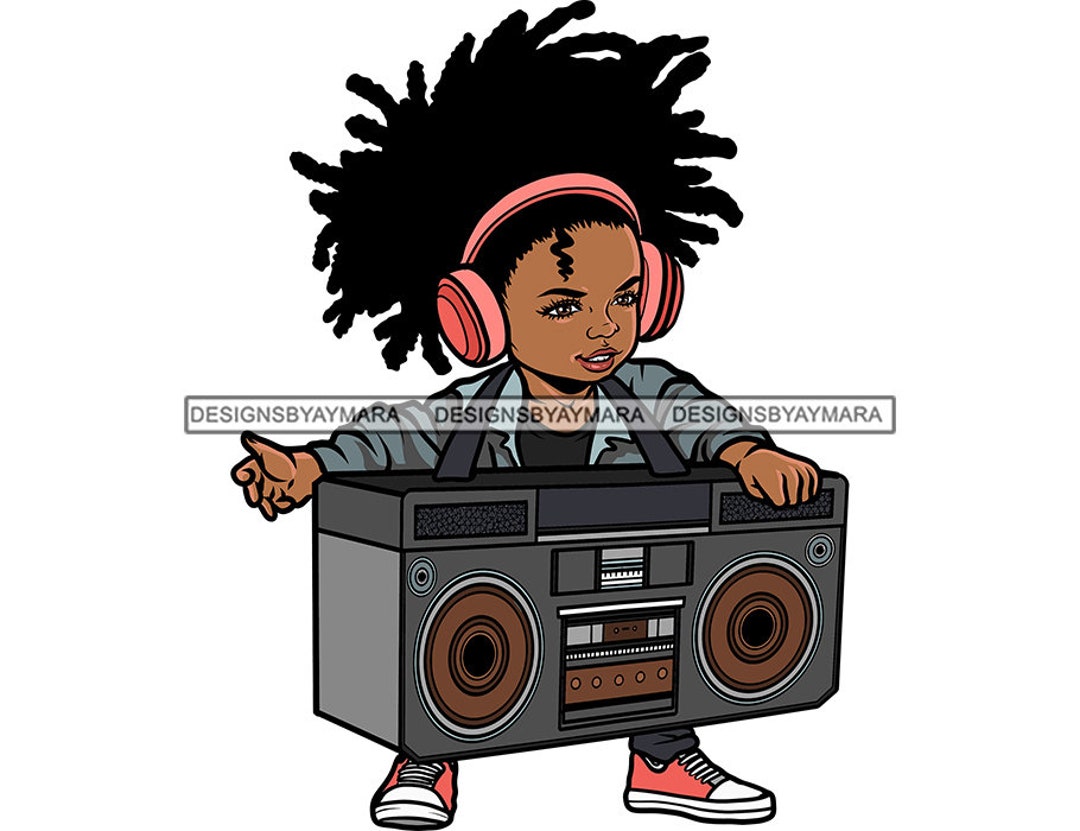 Afro Baby Girl Paying Boombox Radio Stereo Electronic Retro Old School ...