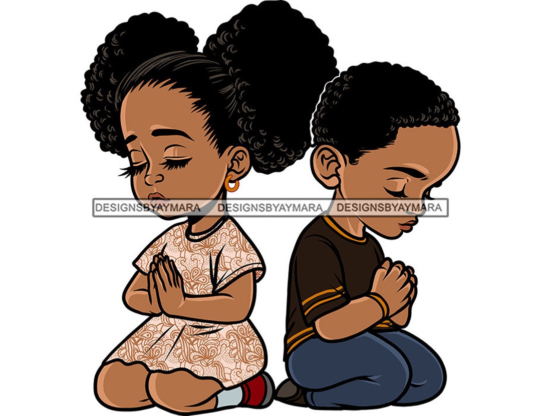 Brother Sister Praying God African American Toddler Kids Kneeling Prayer Hands Worship Asking ...