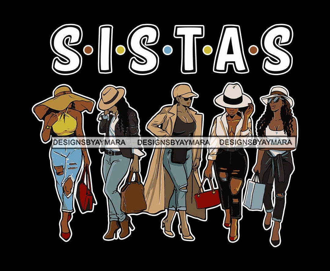 Five Black Sistas Traveling Girls Trip Wearing Hats Long Coats Heels ...