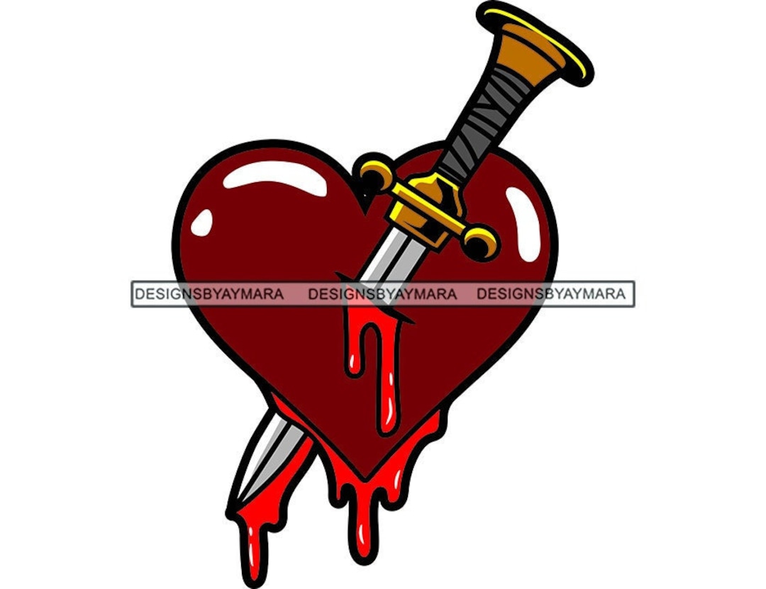 Red Bleeding Heart Gold Silver Sword Dripping Blood Element Symbol Icon ...