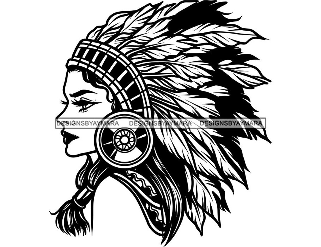 Cherokee Indian Woman Wearing Traditional Headdress Feathers American ...